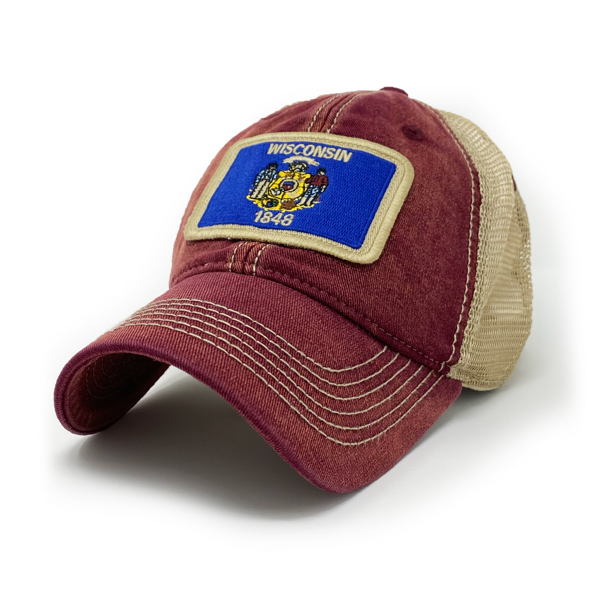 Wisconsin Flag Patch Trucker Hat, Brick Red – SL Revival Co.